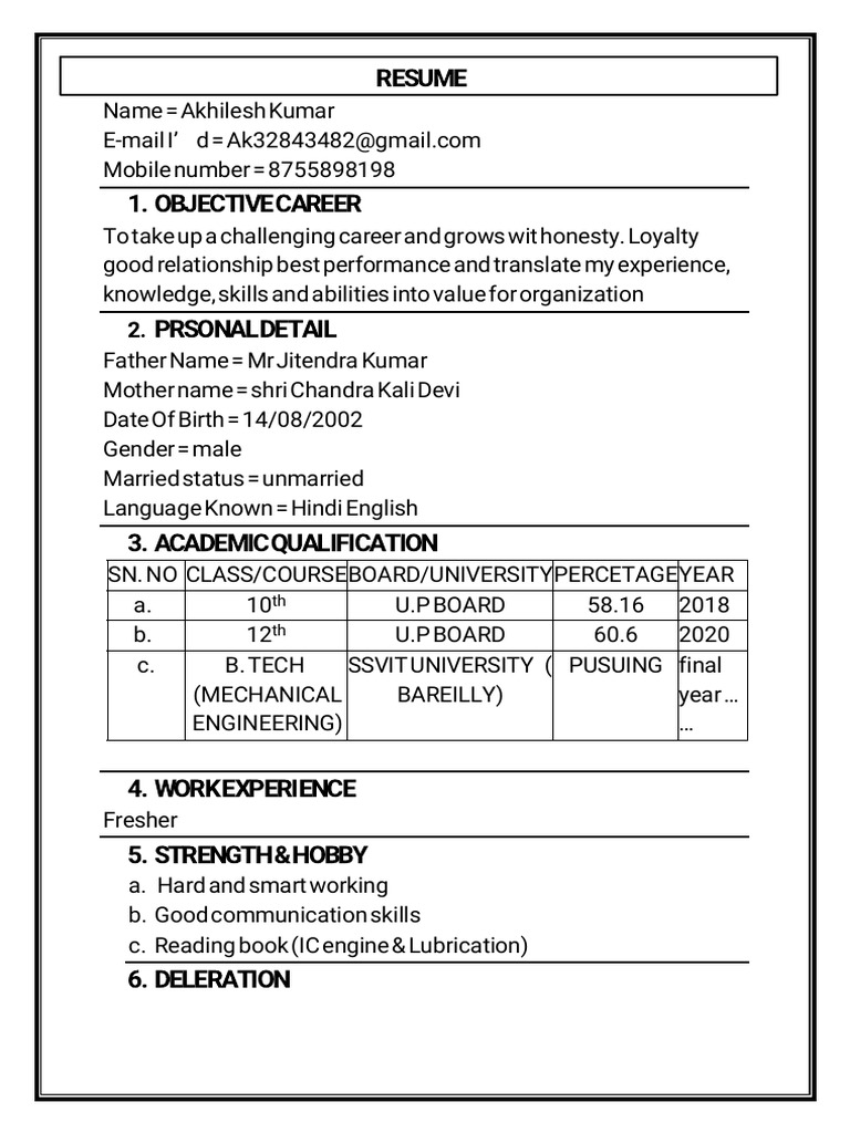 Name Akhilesh Kumar Resume | PDF | Career & Growth