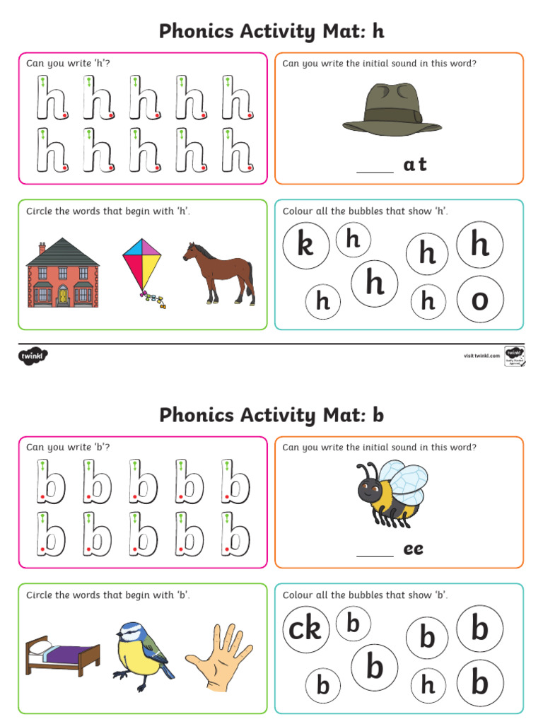 Worksheet H,-B,-F,-Ff,-L,-Ll,-Ss Phonics Activity Mats | PDF