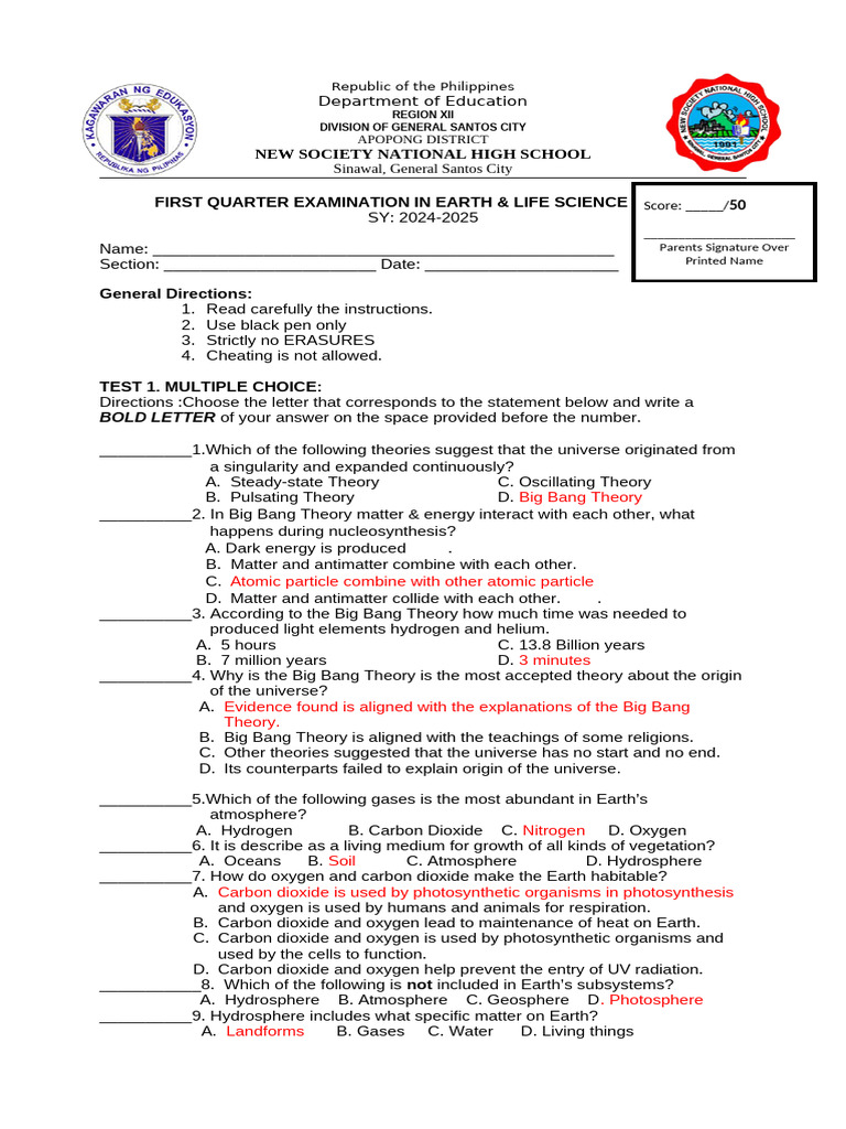 EALS 1st Quarter Examination-New Format | PDF | Rock (Geology ...