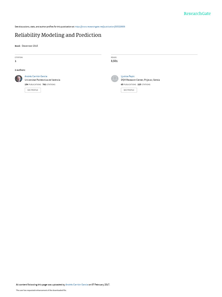 Reliability Modeling and Prediction | PDF