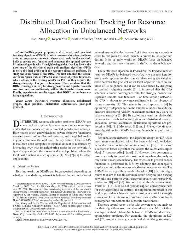 2020 TSP Distributed Dual Gradient Tracking For Resource Allocation in Unbalanced Networks | PDF