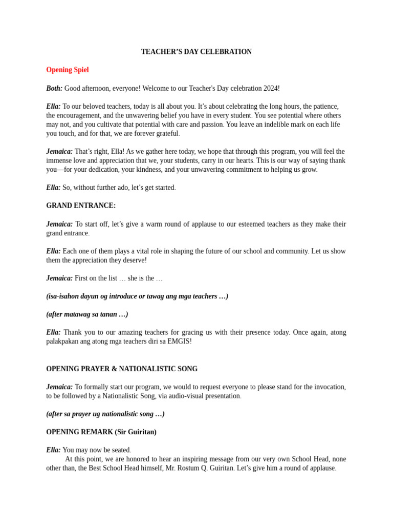 TEACHER'S DAY SCRIPT | PDF