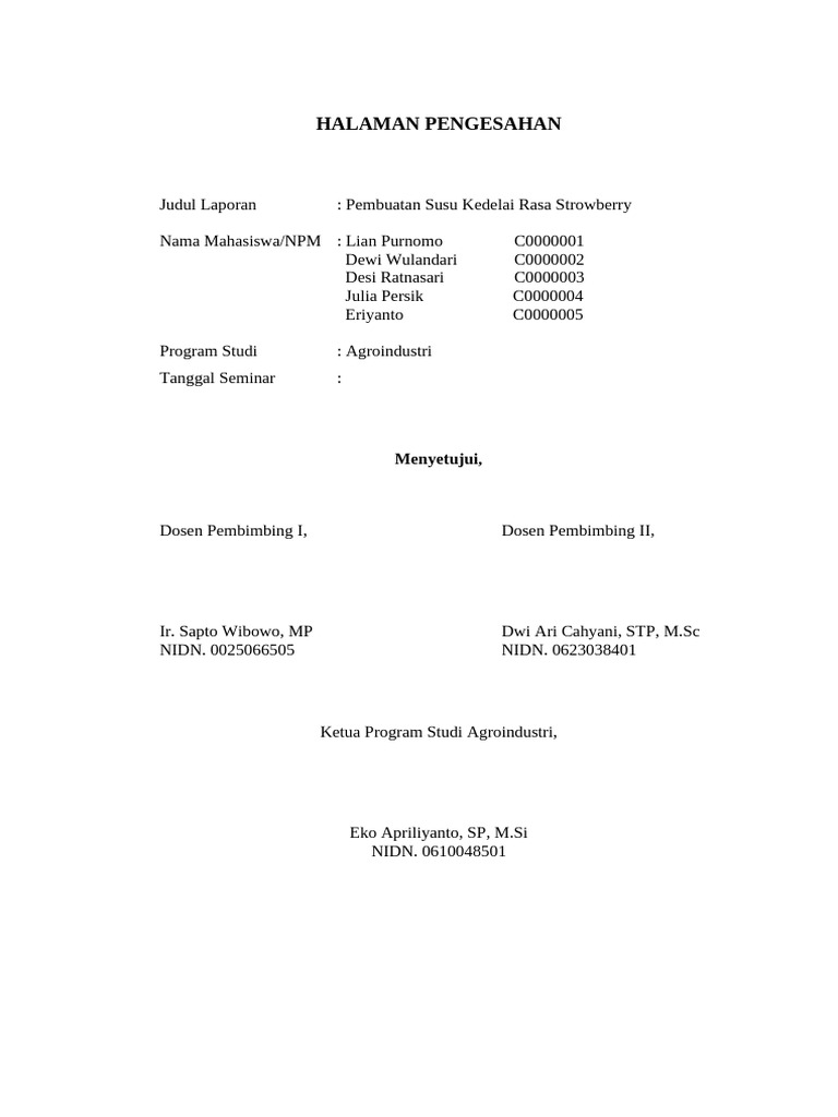 Contoh Hal. Pengesahan Proposal PUM (PAT506) | PDF