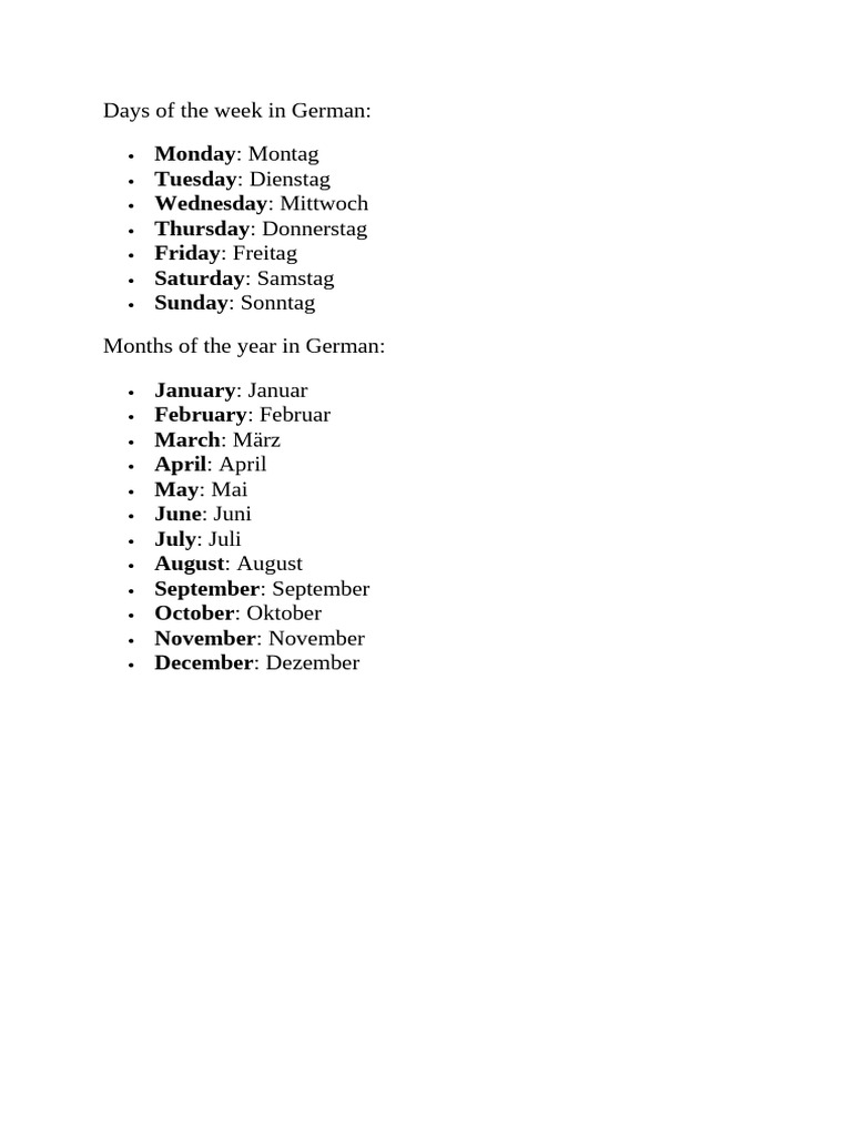 German Days of the Week Guide | PDF | Career & Growth | Foreign ...
