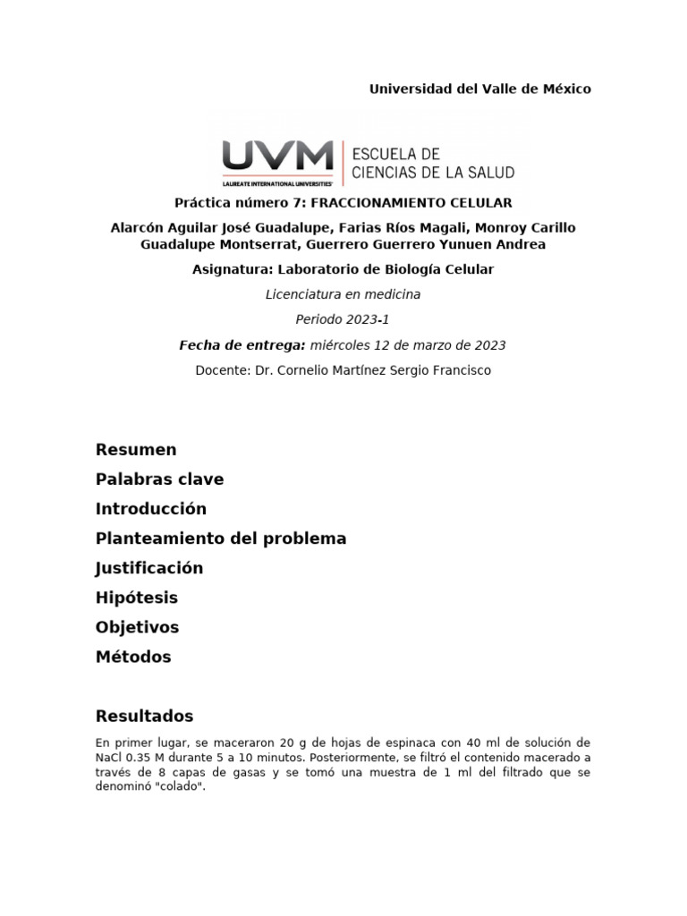 BioCel_lab_reporte de practica 7 | PDF