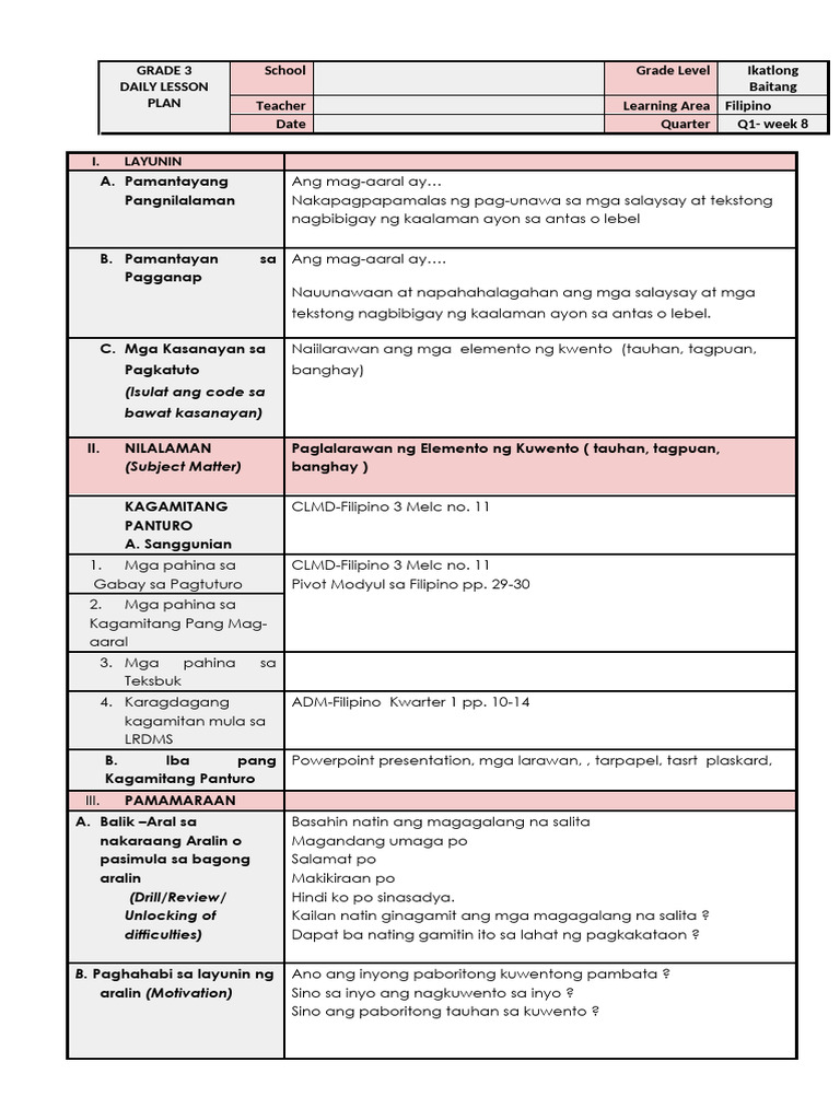 Cot - Filipino 3 Q1 W8 | PDF