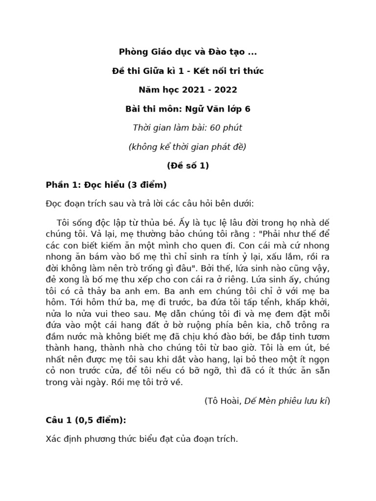 30 Đề Thi Giữa HK1-Ngữ Văn 6 - KNTT | PDF