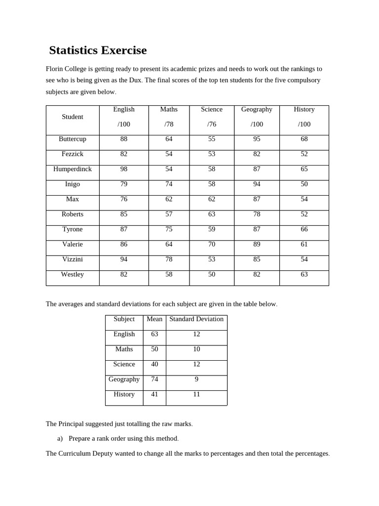 Statistics Exercise | PDF