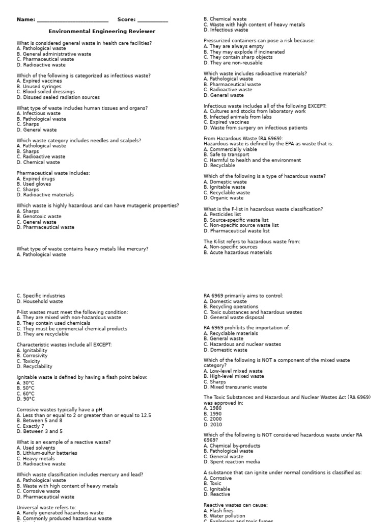 Envi Engg Reviewer | PDF