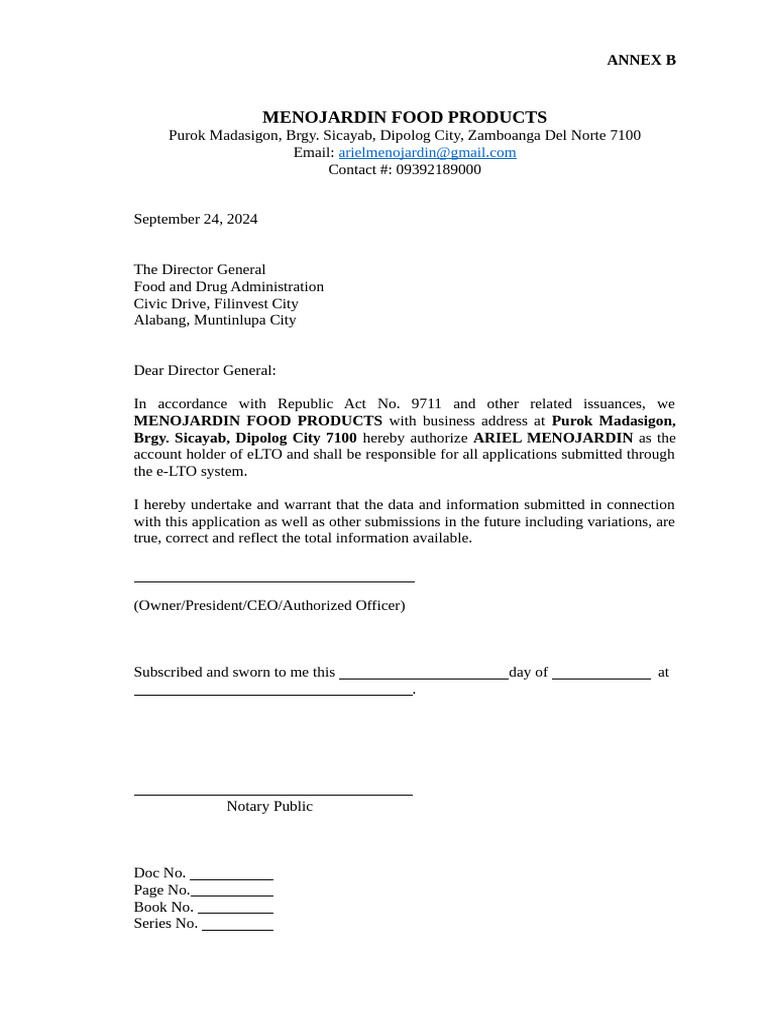 AUTHORIZATION LETTER (FDA) | PDF