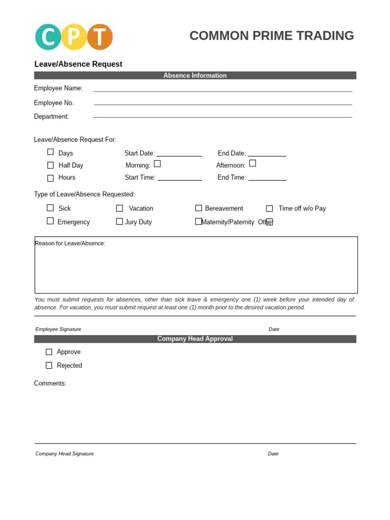 LEAVE ABSENCE REQUEST FORM (CPT) | PDF