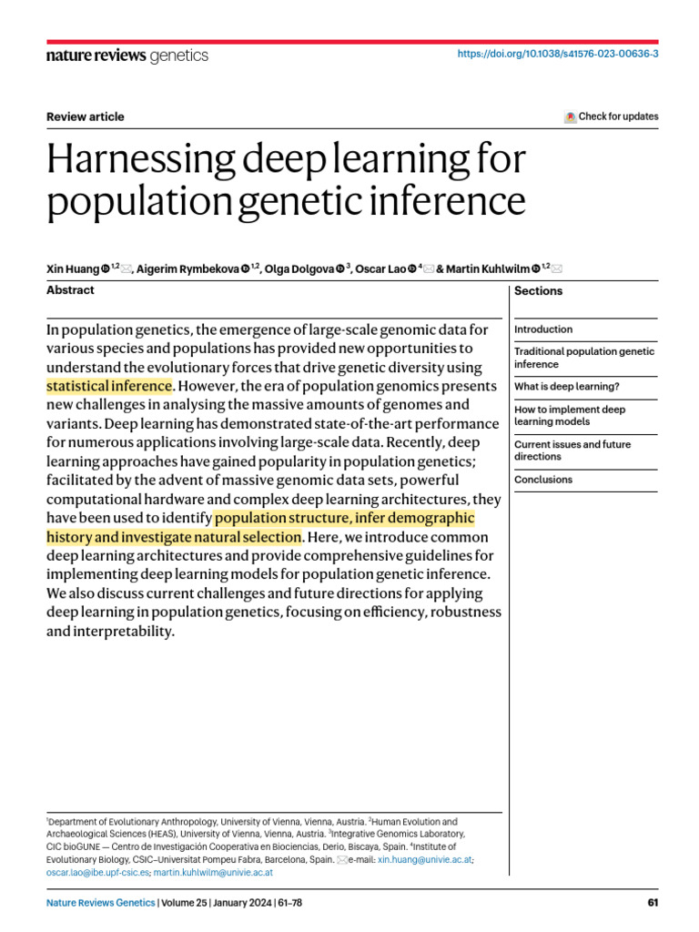 2024 Harnessing deep learning for population genetic inference | PDF