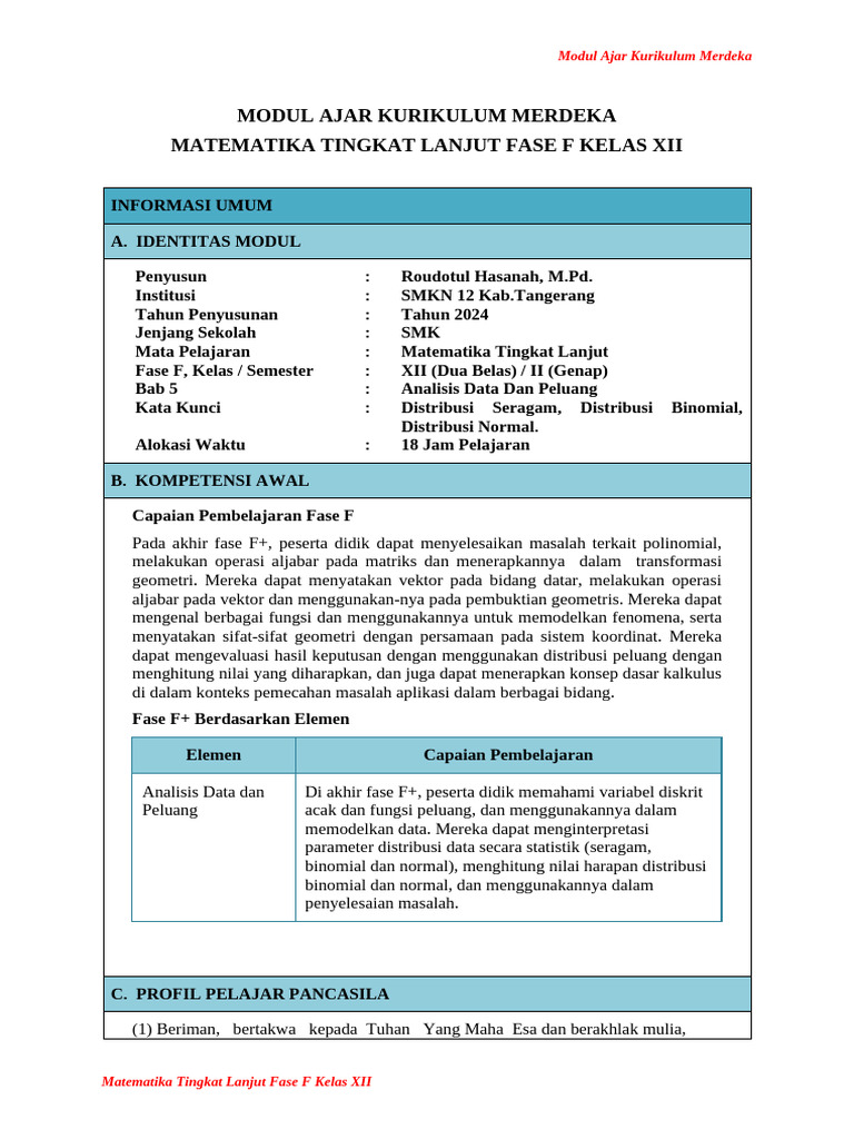 Modul Ajar Bab 5 Analisis Data Dan Peluang | PDF