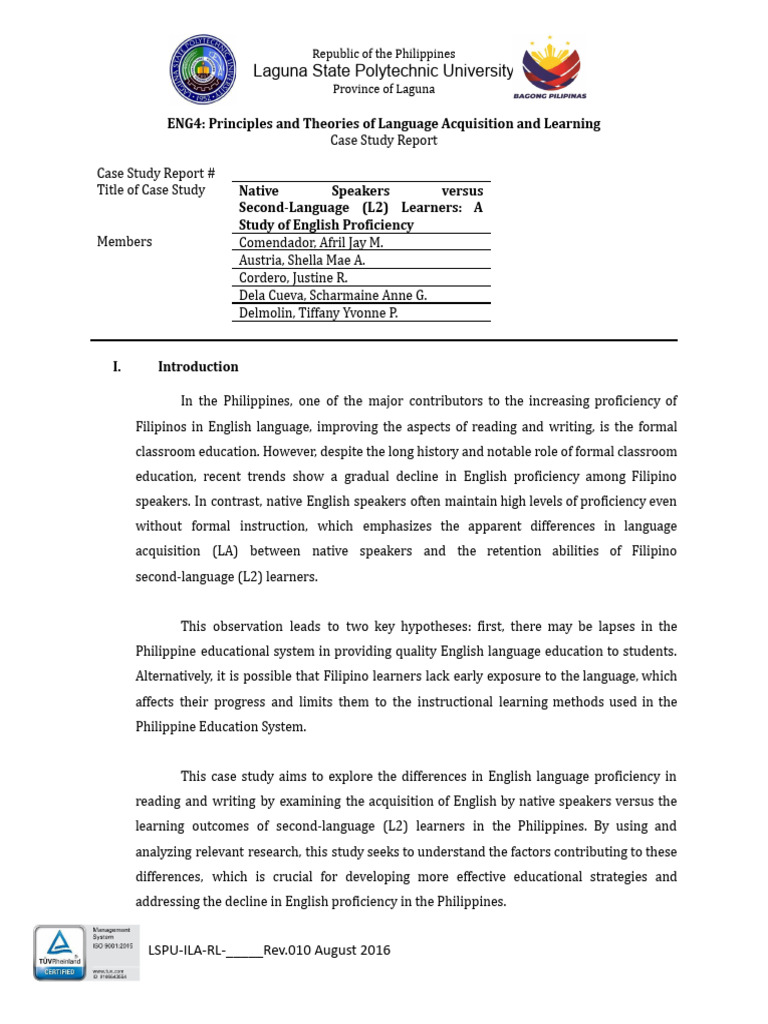 Native vs. L2 Learners: English Proficiency Study | PDF | Second ...