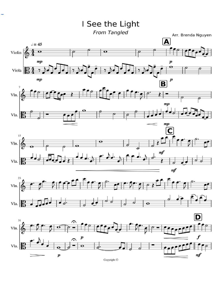 I See The Light - Violin & Viola Duet Sheet Music For Violin, Viola ...