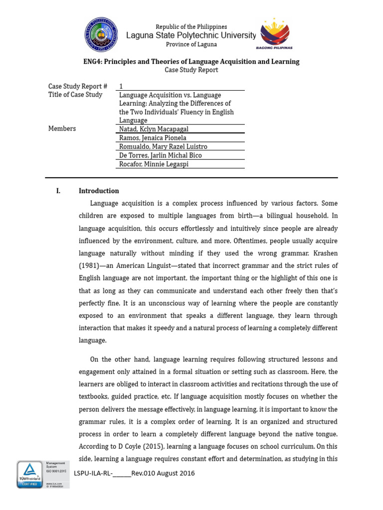 ENG2B - 4 Language Acquisition vs. Language Learning | PDF