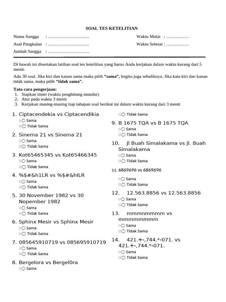 Soal Tes Ketelitian | PDF