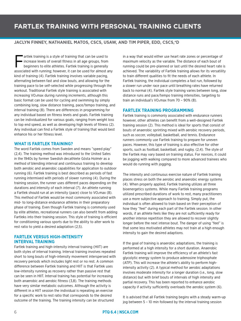 PTQ 6.4.1 Fartlek Training With Personal Training Clients | PDF