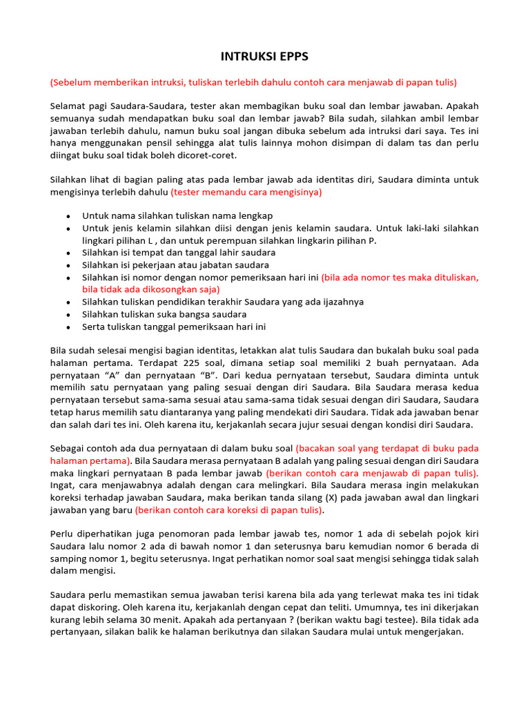 Askep - Instruksi Tes EPPS | PDF