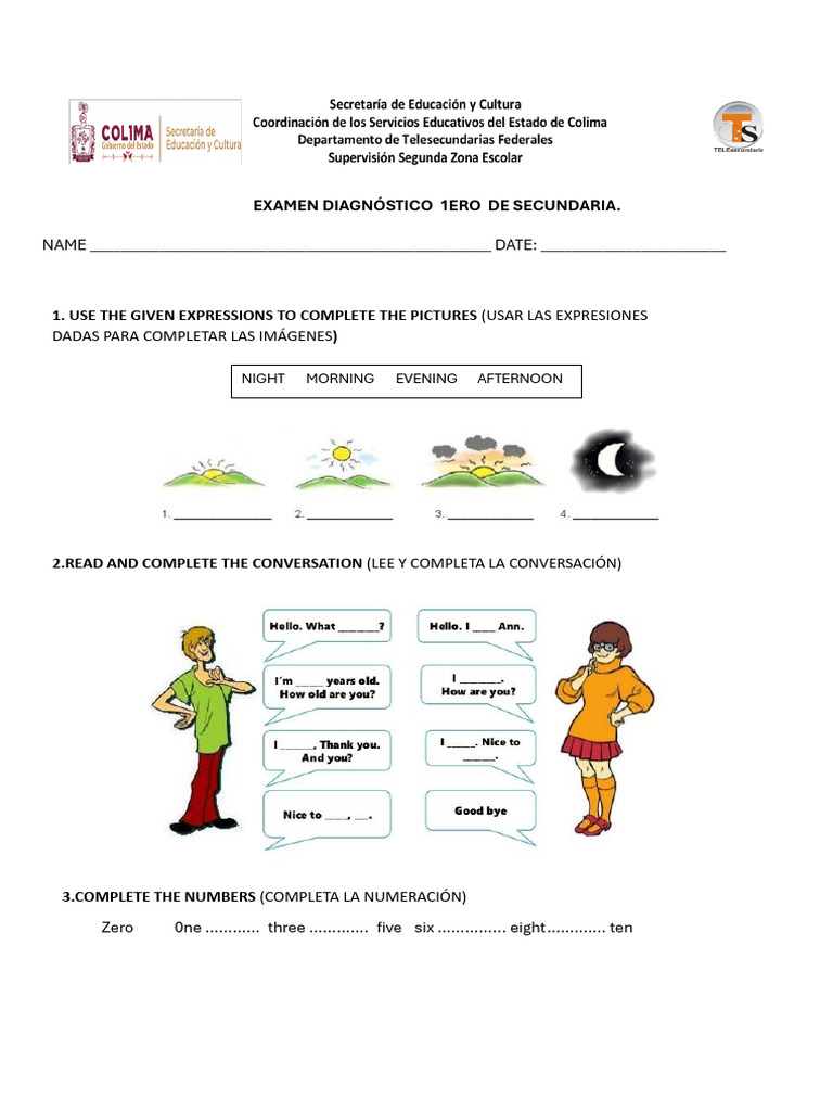 Examen Diagnóstico 1ero de Secundaria | PDF