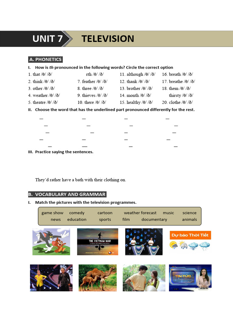 Bai tap tieng anh 6 - chu de Television (ko dap an) | PDF