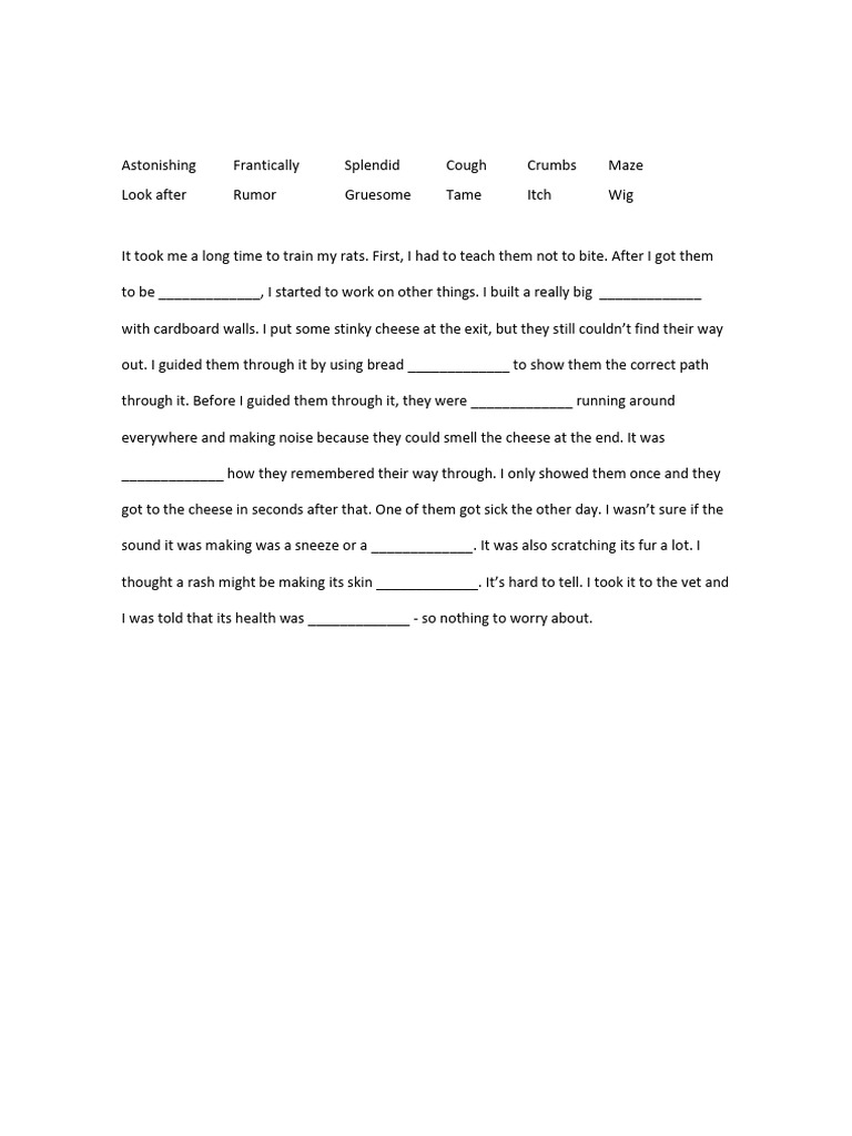 The Witches Chapters 1-5 Cloze Exercise | PDF