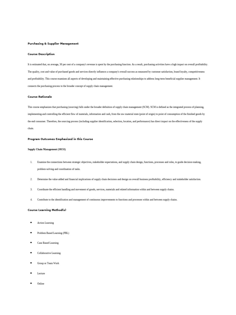 Purchasing Outline 2023-24 | PDF | Procurement | Supply Chain Management
