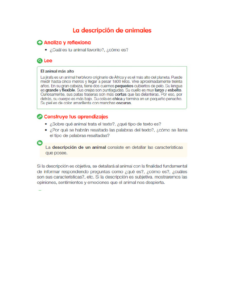 Descripción de Animales . | PDF