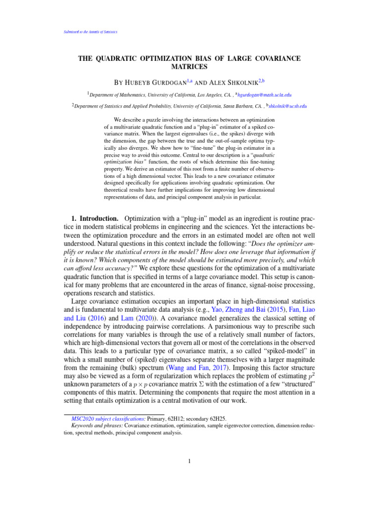 The Quadratic Optimization Bias of Large Covariance Matrices | PDF