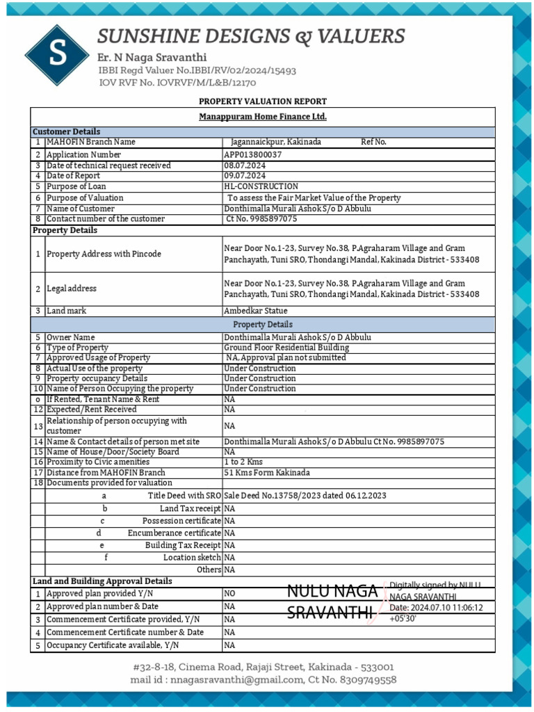 Nulu Naga Sravanthi: Property Valuation Report Manappuram Home Finance ...