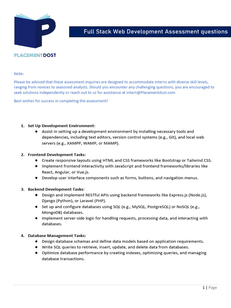 Placement Dost Full Stack Web Development Asignment | PDF