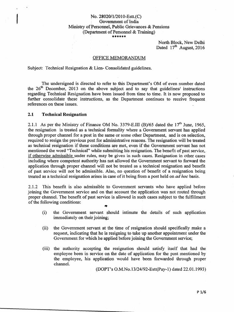 Technical Resignation & Lien - Consolidated Guidelines-17!08!2016 | PDF