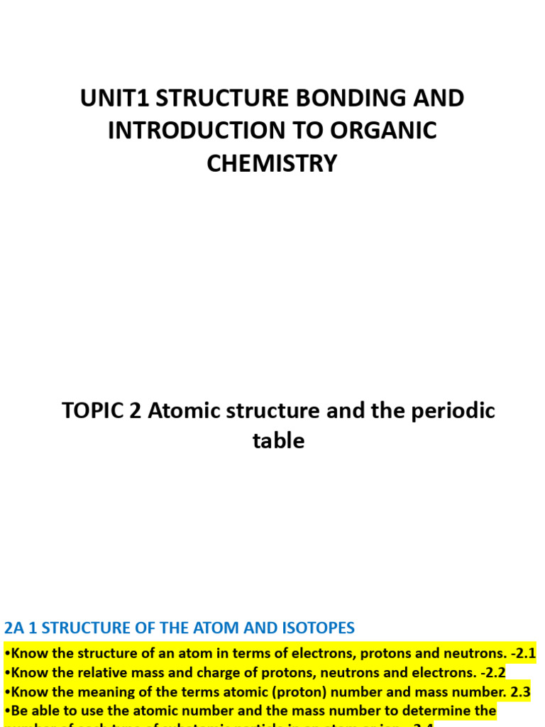 U1 TOPIC2 Atomic Structure and The Periodic Table 0914 | PDF