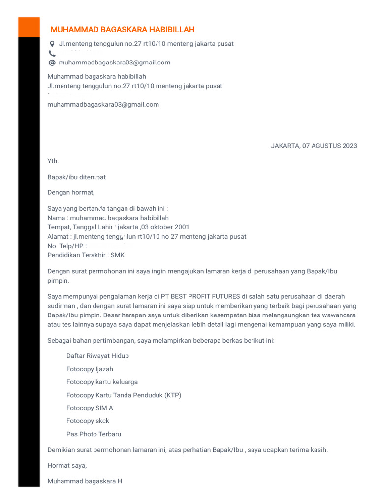 CV Muhammad Bagaskara Habibillah | PDF