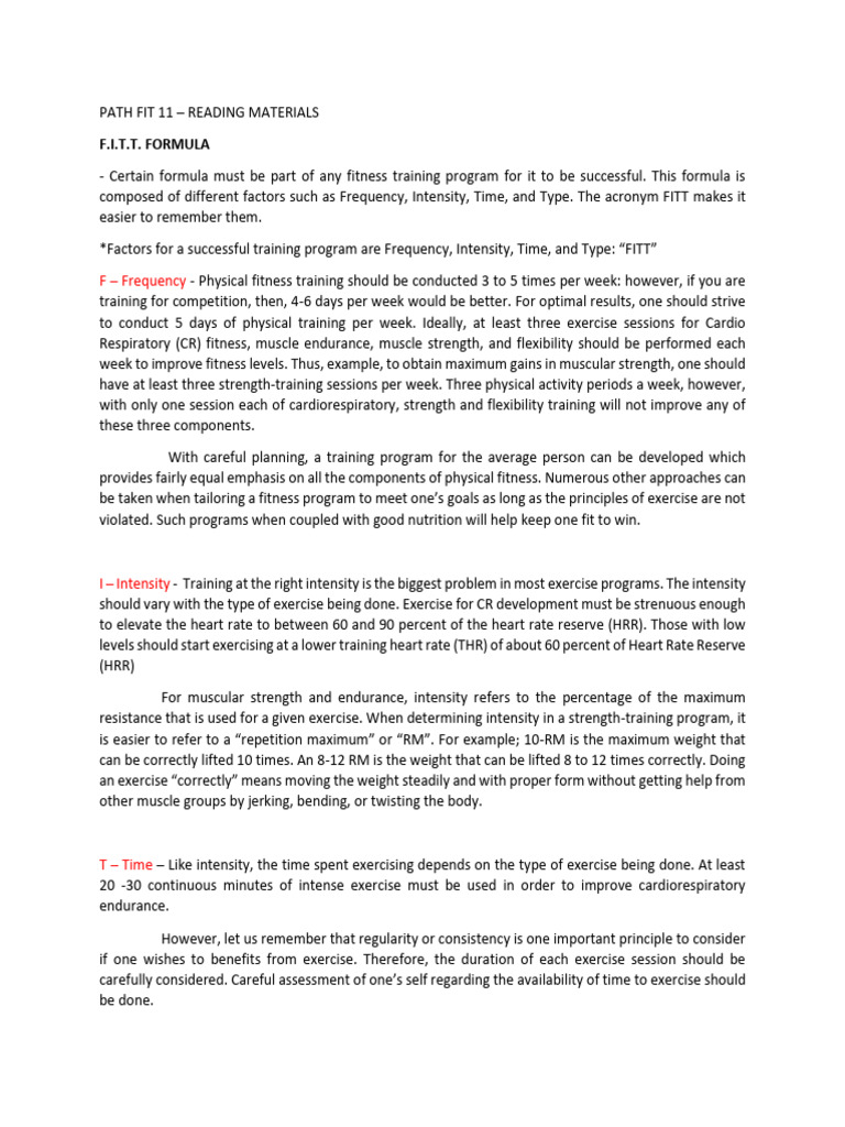 FITT Formula | PDF