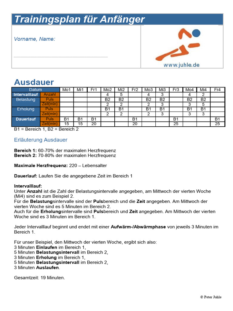 Trainingsplan Ausdauer Anfanger Pdf