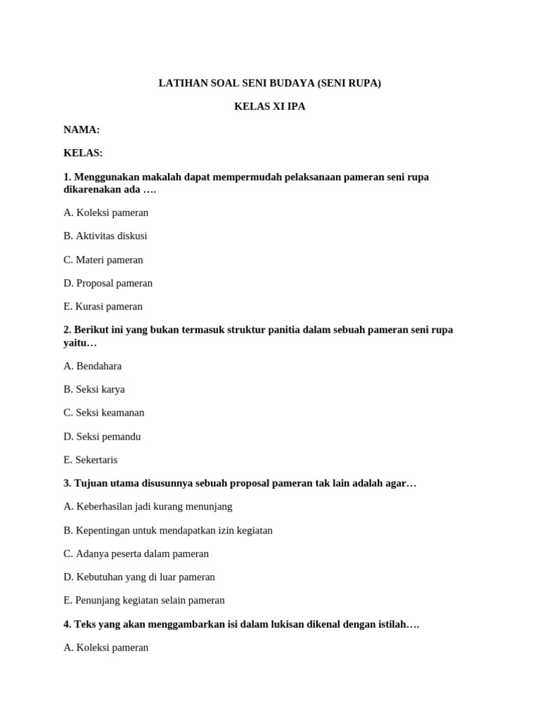 Soal Seni Budaya Kelas 11 | PDF
