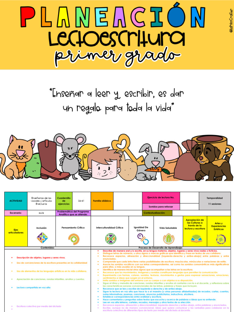 Plan 3 y 4. Lecto Escritura | PDF