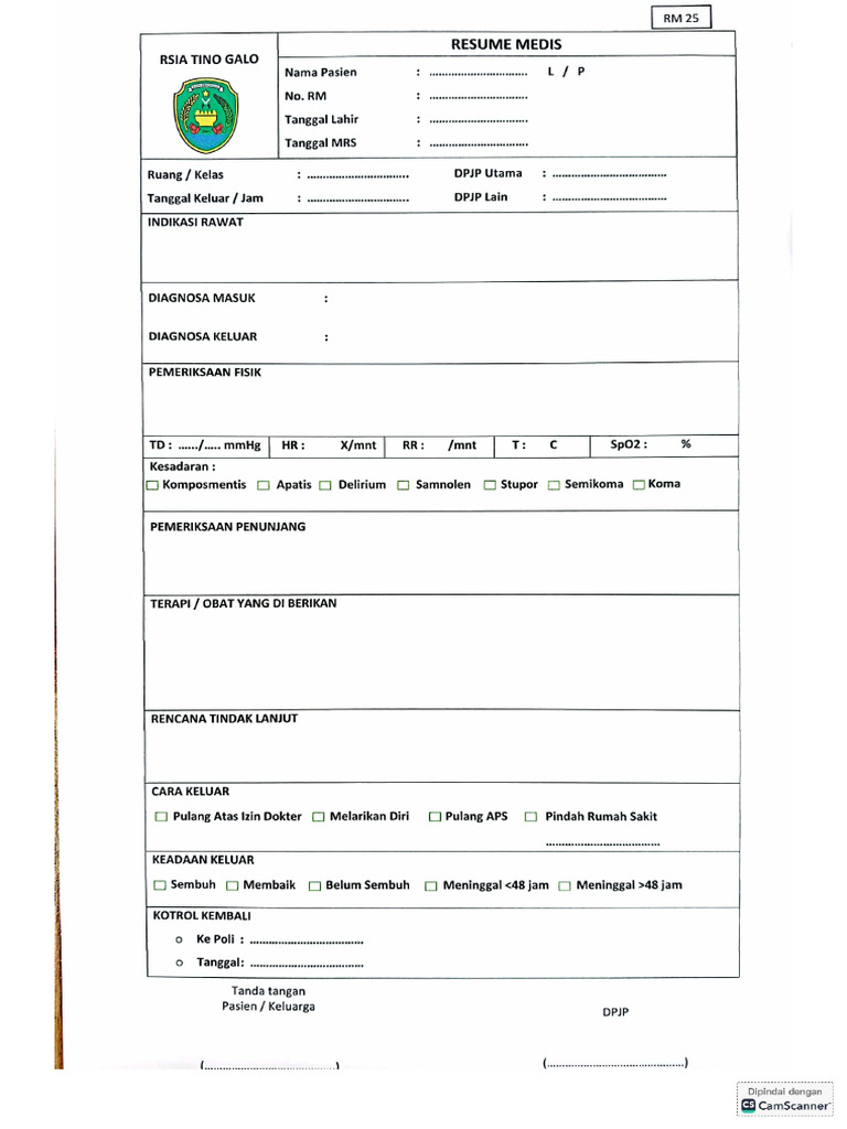 Contoh Resume Medis Pasien Pulang Post Rawat Inap | PDF