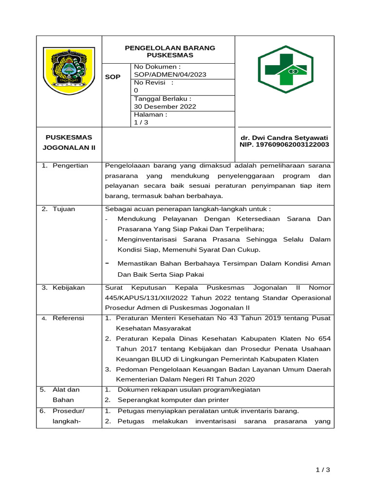 Sop Pengelolaan Barang | PDF
