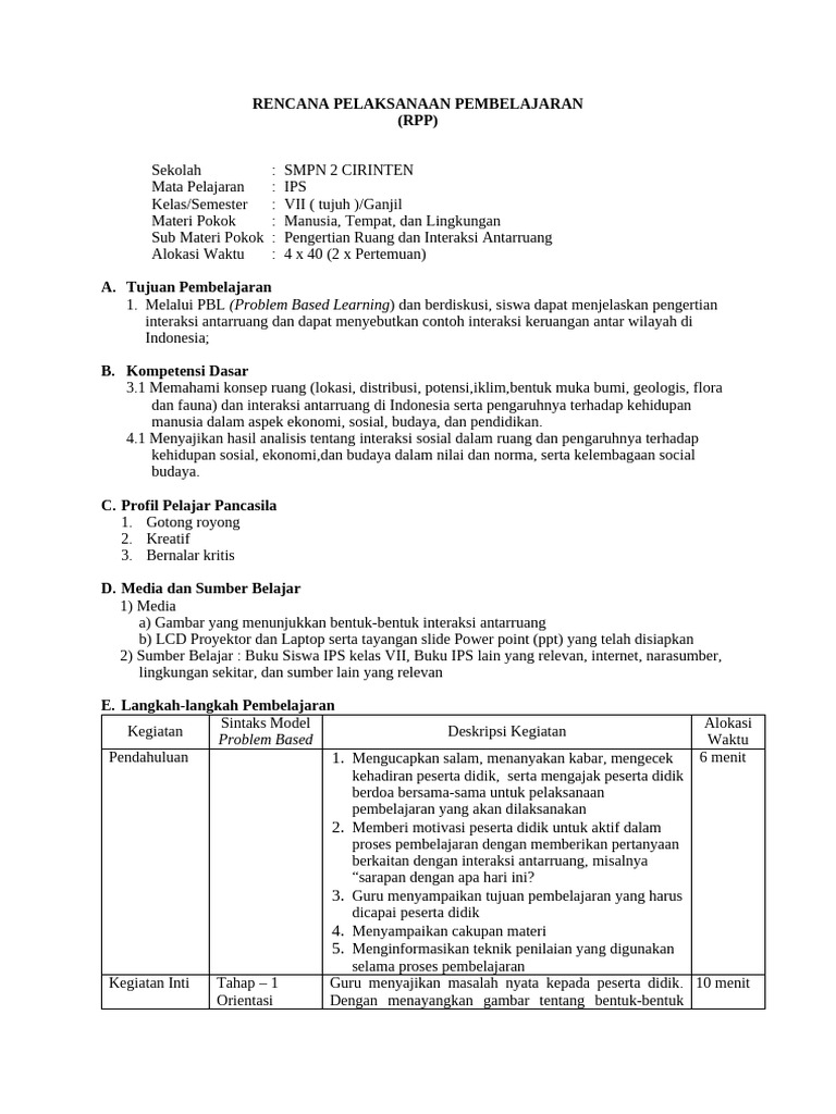 RPP Ips Kelas Vii SMP Kurikulum Merdeka | PDF