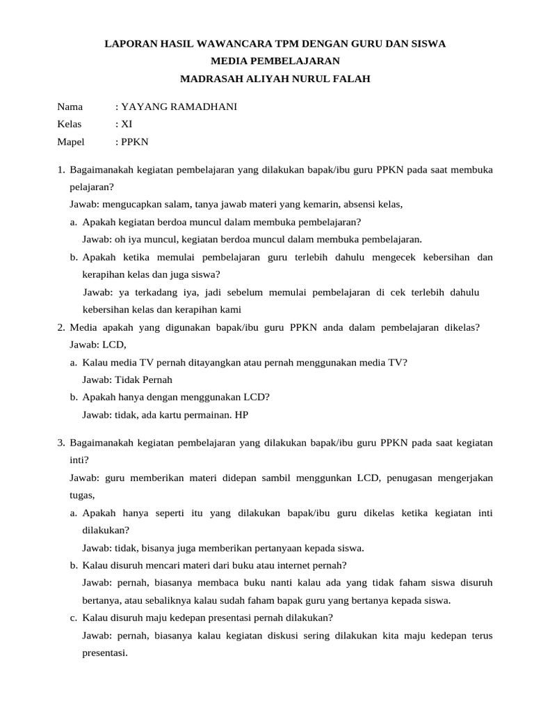 C.3.2 Laporan Hasil Wawancara TPM Dengan Guru Dan Siswa | PDF