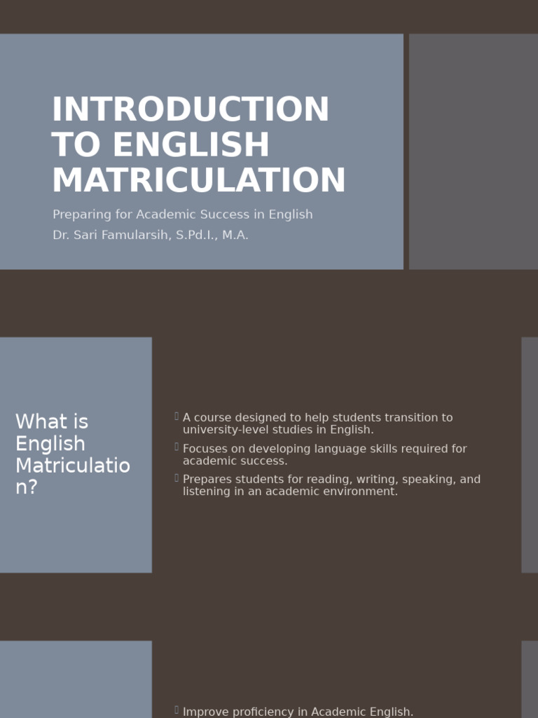 Introduction To English Matriculation | PDF
