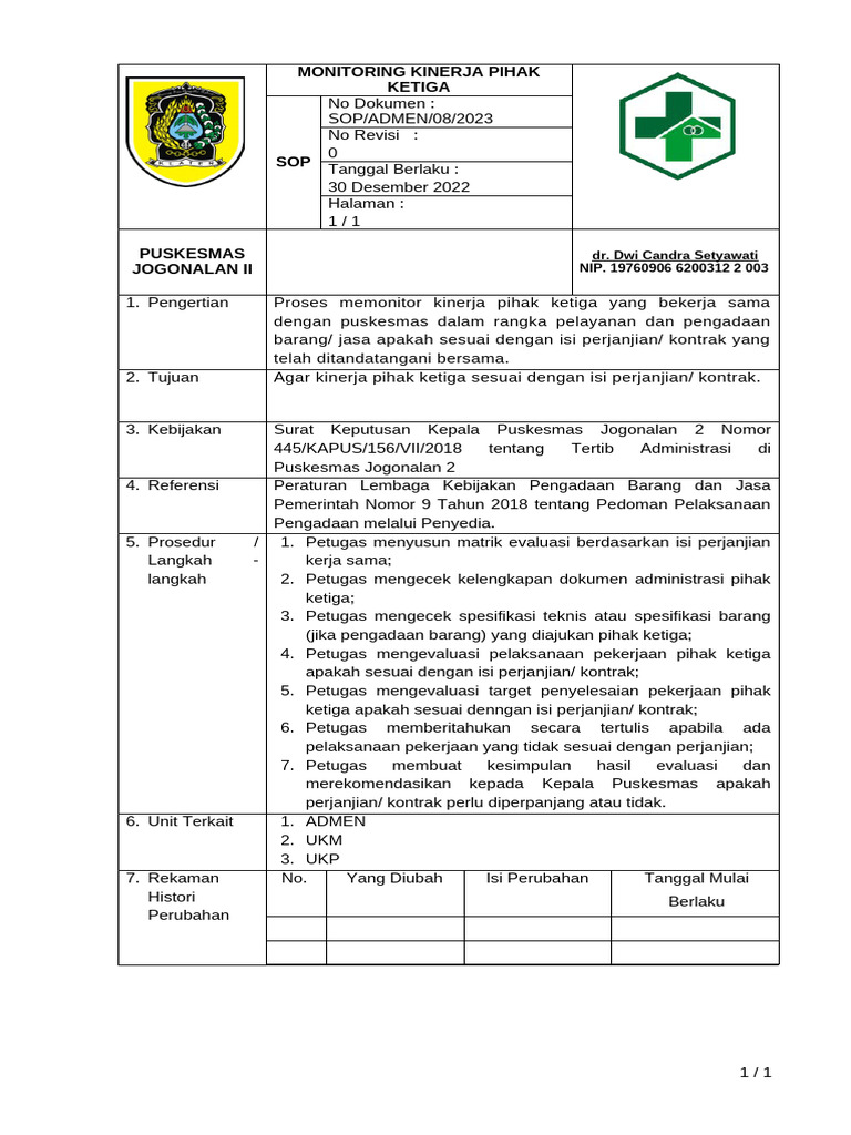Sop Monitoring Pihak Ketiga | PDF