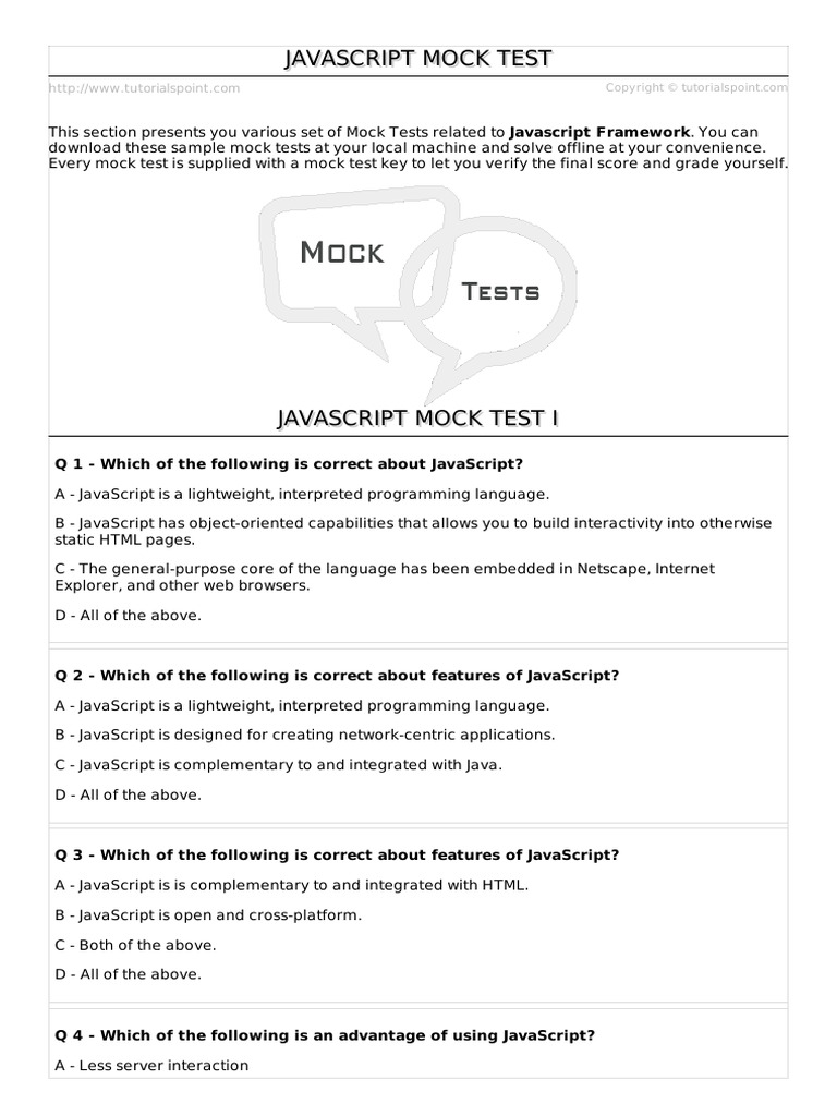 Javascript Mock Test I | PDF Javascript Mock Test I | PDF