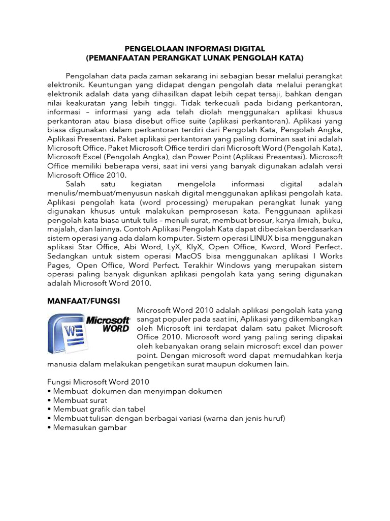 MATERI PENGELOLAAN INFORMASI DIGITAL (Ms Word) | PDF