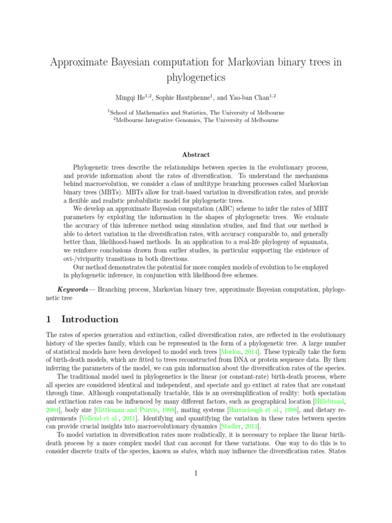 Approximate Bayesian Computation For Markovian Binary Trees in | PDF | Estimator | Science ...