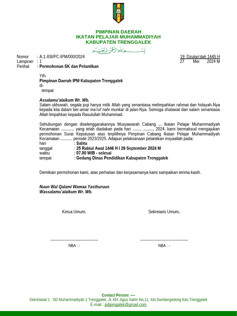 Contoh Surat Permohonan SK | PDF