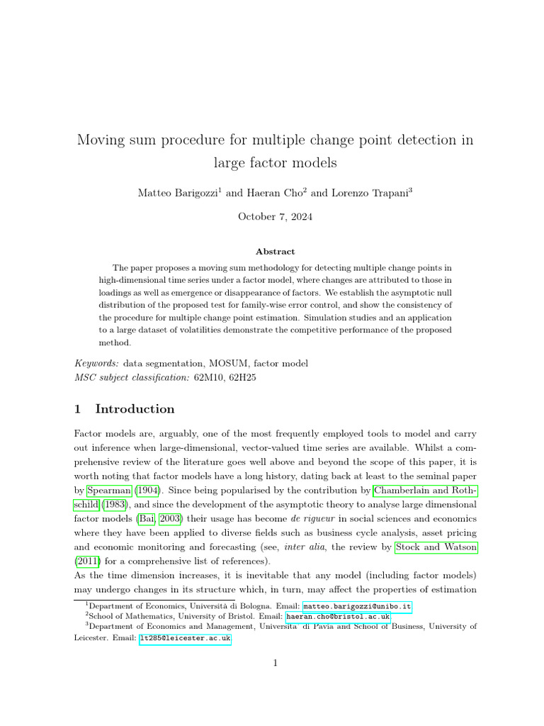 Moving Sum Procedure For Multiple Change Point Detection | PDF