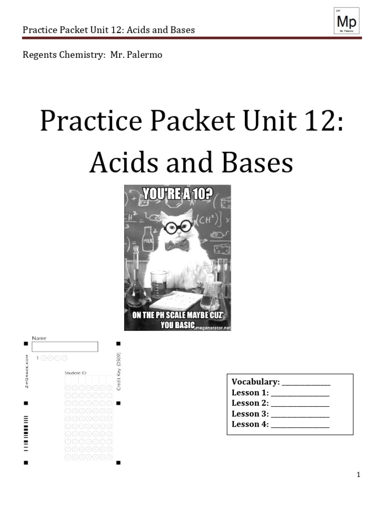 Practice Packet Unit 12: Acids and Bases Regents Chemistry: Mr. Palermo ...